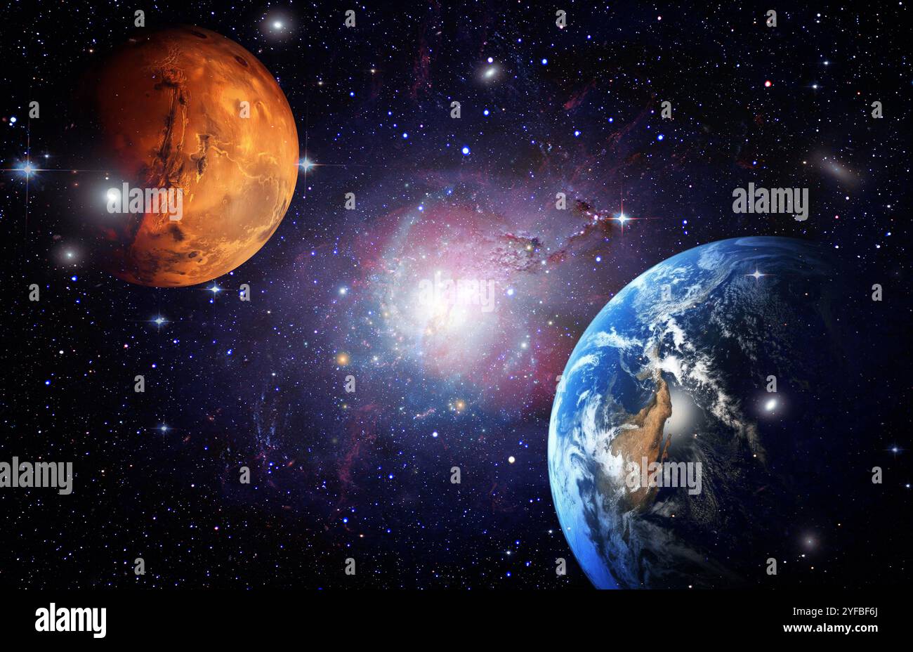 Planets in outer space against the backdrop of galaxies and nebulae ...