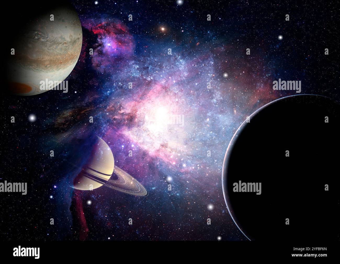 Planets in outer space against the backdrop of galaxies and nebulae ...