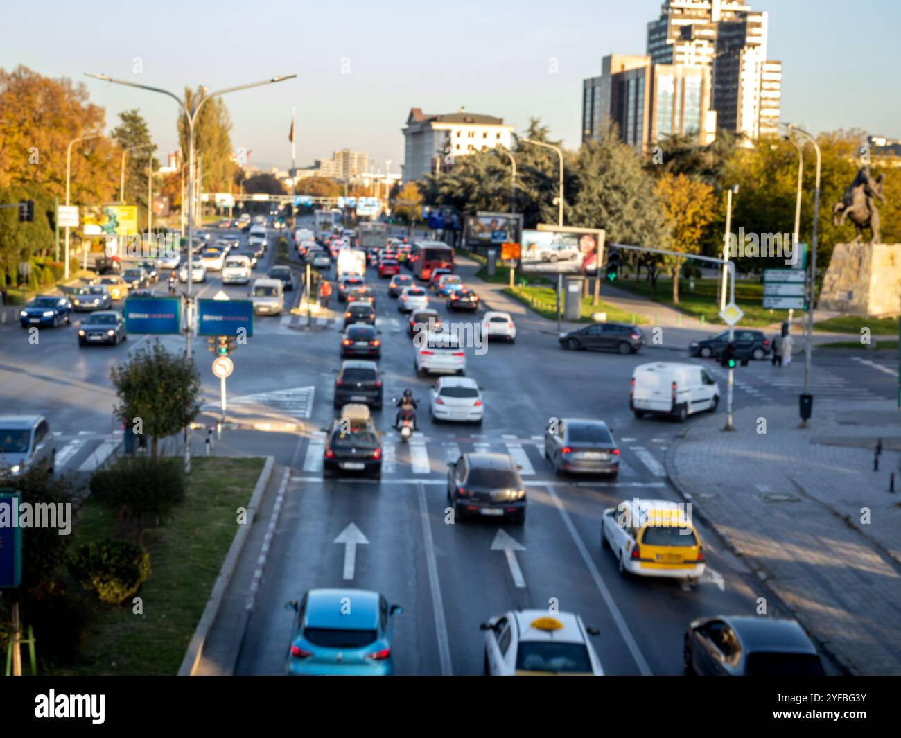 Blurred motion of cars on the motorway. Big traffic in the city. Urban ...