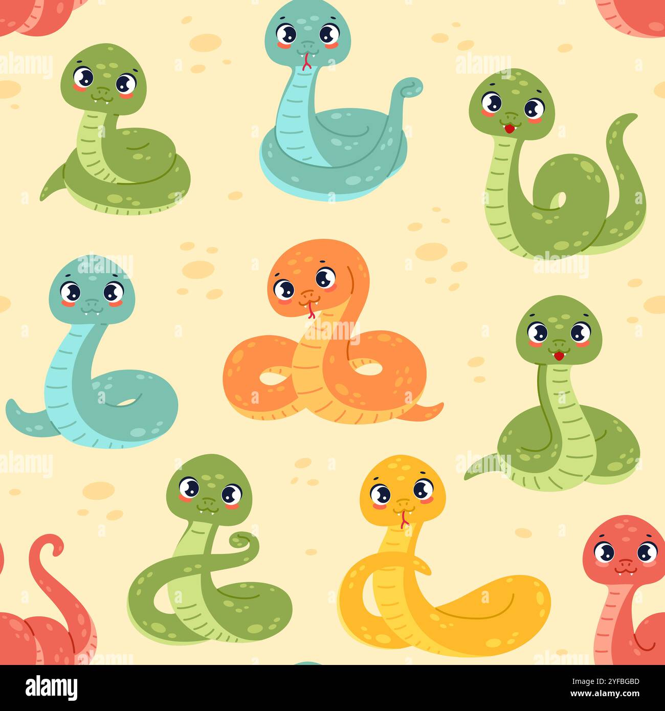 Cartoon funny snakes seamless pattern. Cute tropical animals, exotic ...