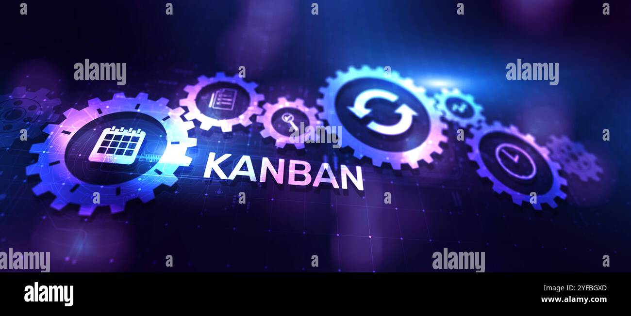 Kanban work flow process management system concept on virtual screen ...