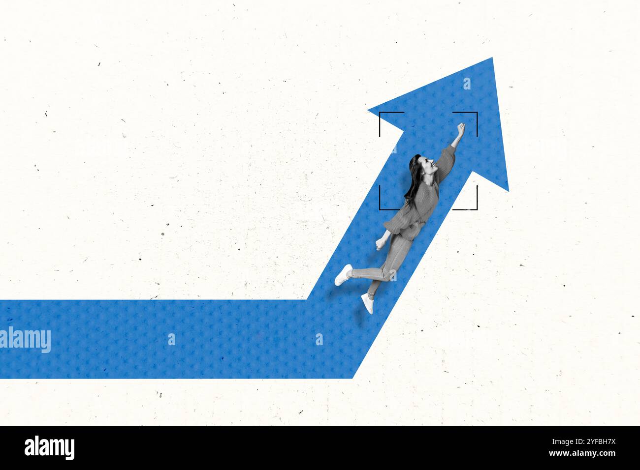 Banner poster collage of crazy successful girl flying fast to her ...