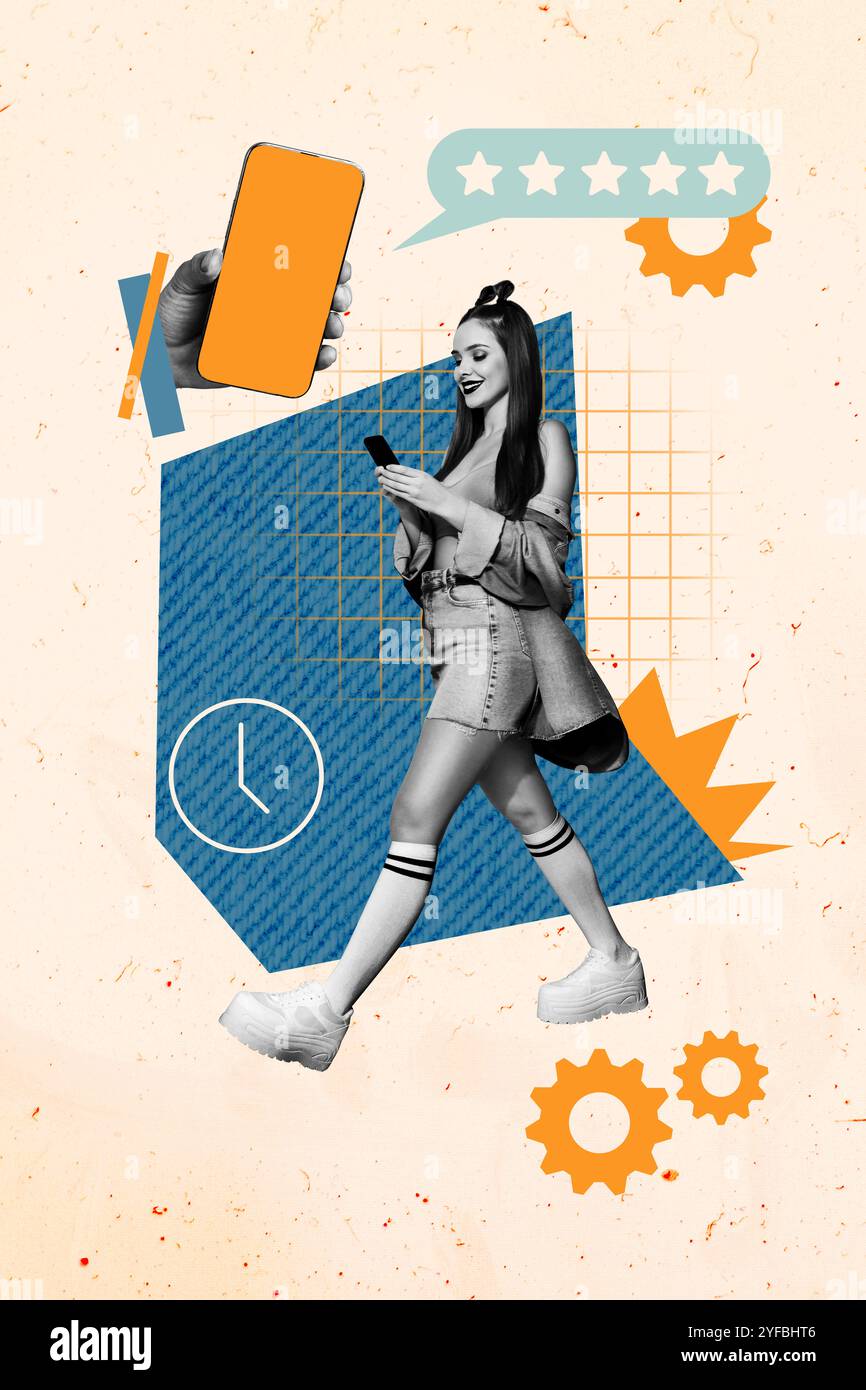 Vertical poster collage young woman blogger social media quality ...