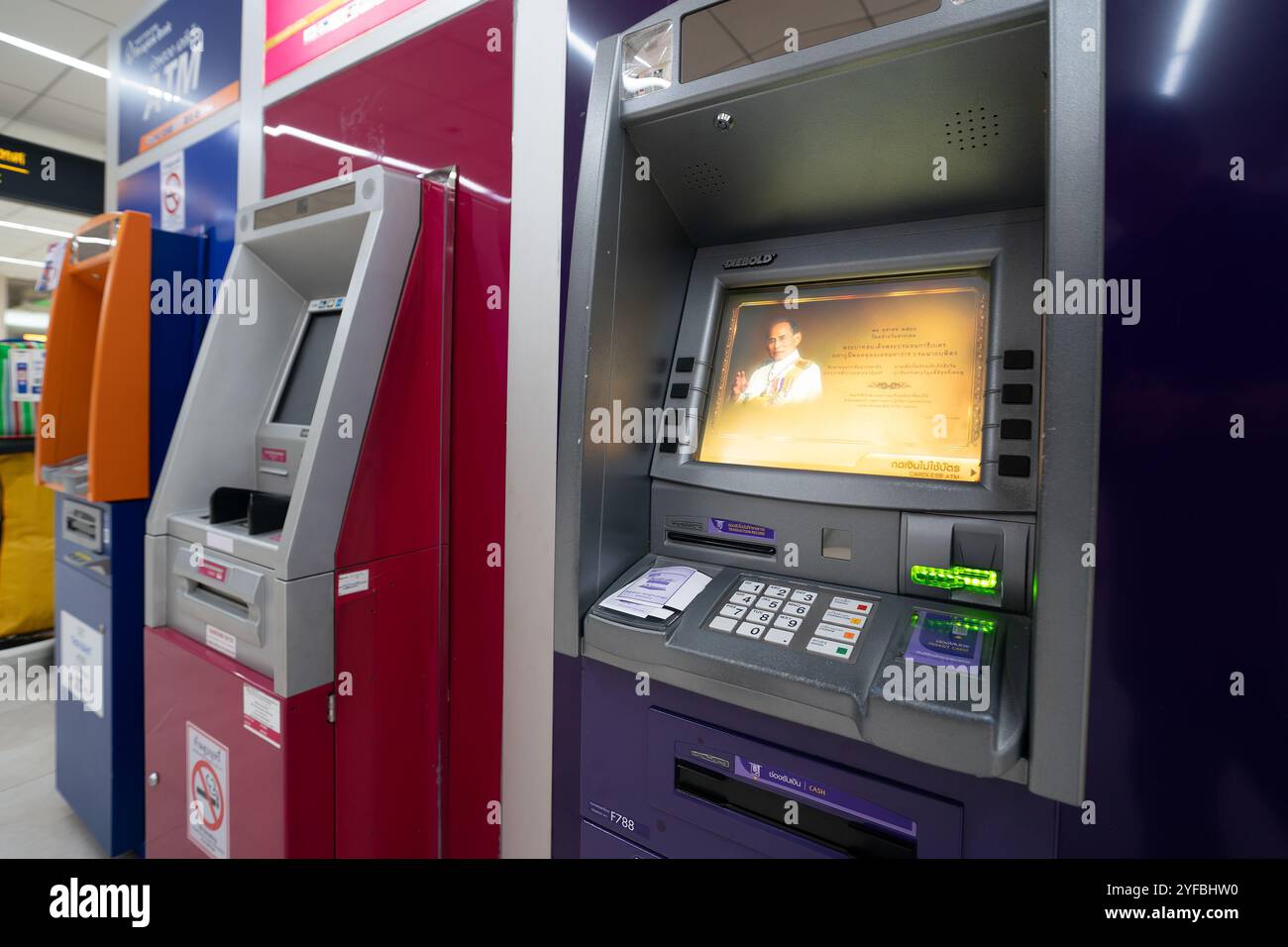 BANGKOK, THAILAND - OCTOBER 14, 2023: assortment of automated teller ...