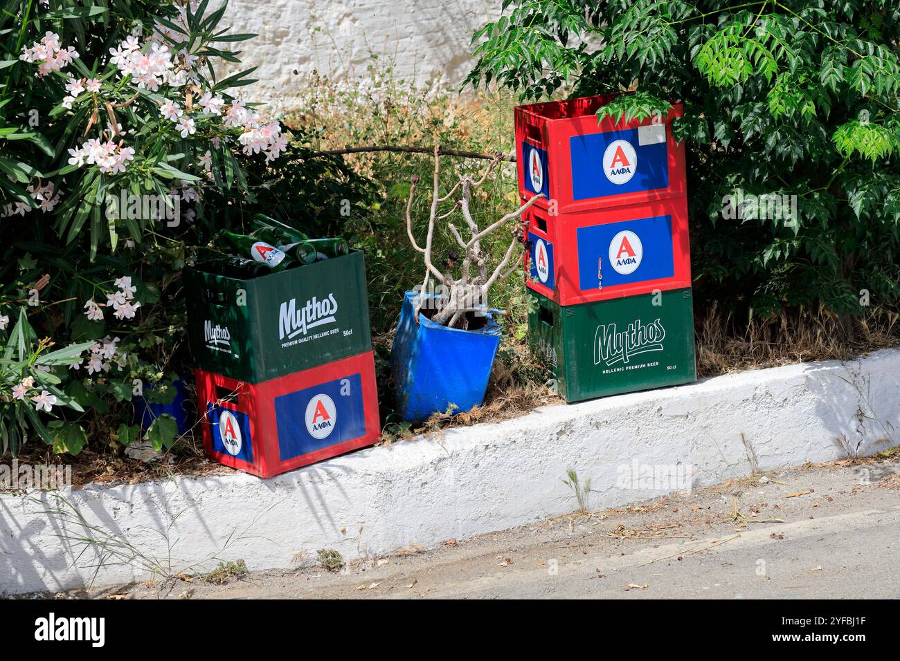 Greek beer crates, Tilos Island, Greece Stock Photo - Alamy