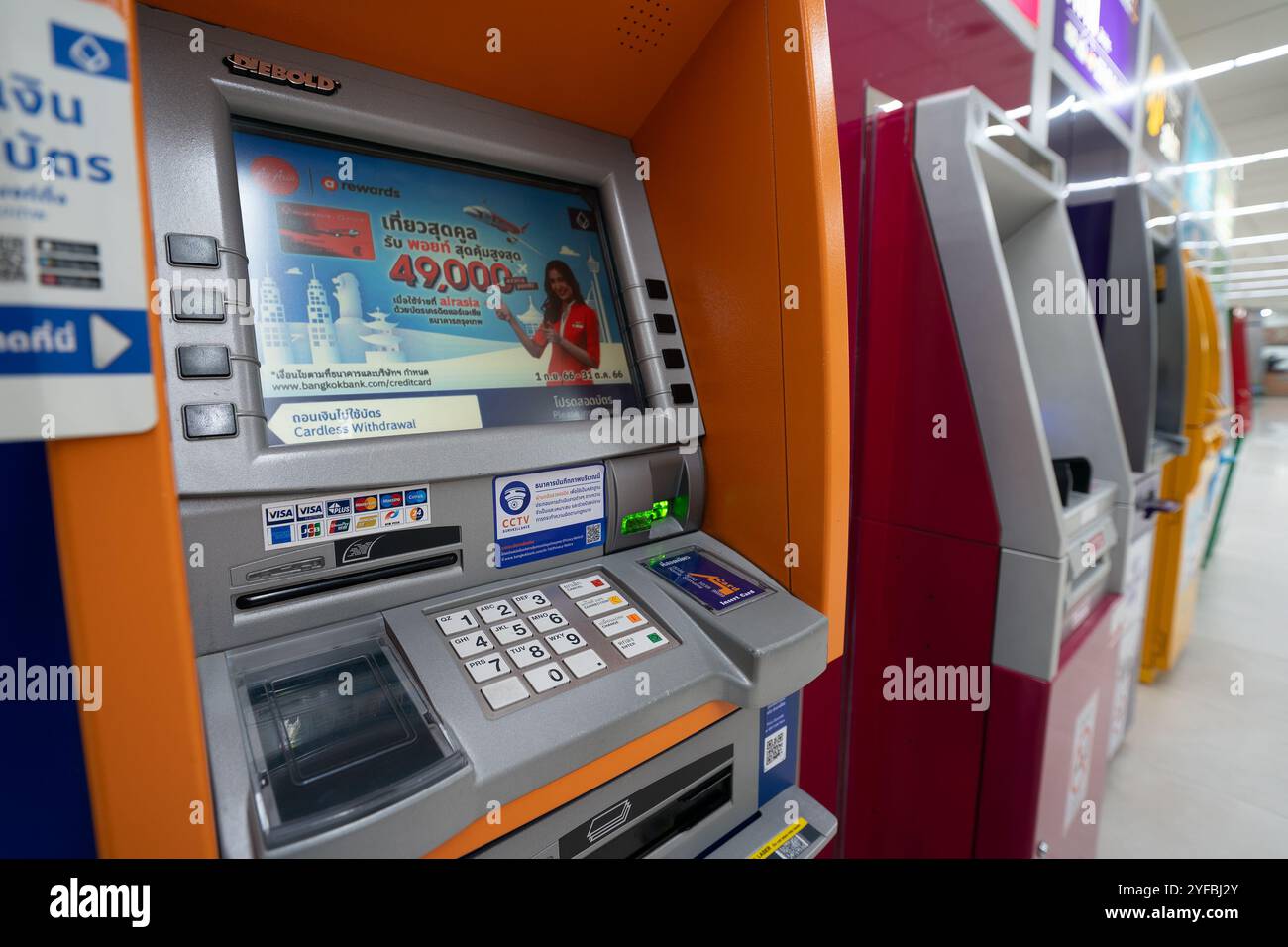 BANGKOK, THAILAND - OCTOBER 14, 2023: assortment of automated teller ...