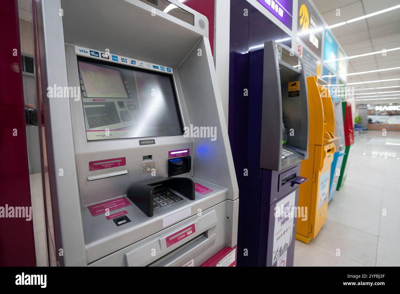 BANGKOK, THAILAND - OCTOBER 14, 2023: assortment of automated teller ...