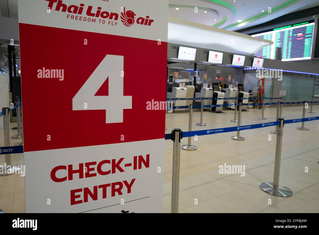 BANGKOK, THAILAND - OCTOBER 14, 2023: Thai Lion Air check-in area at ...