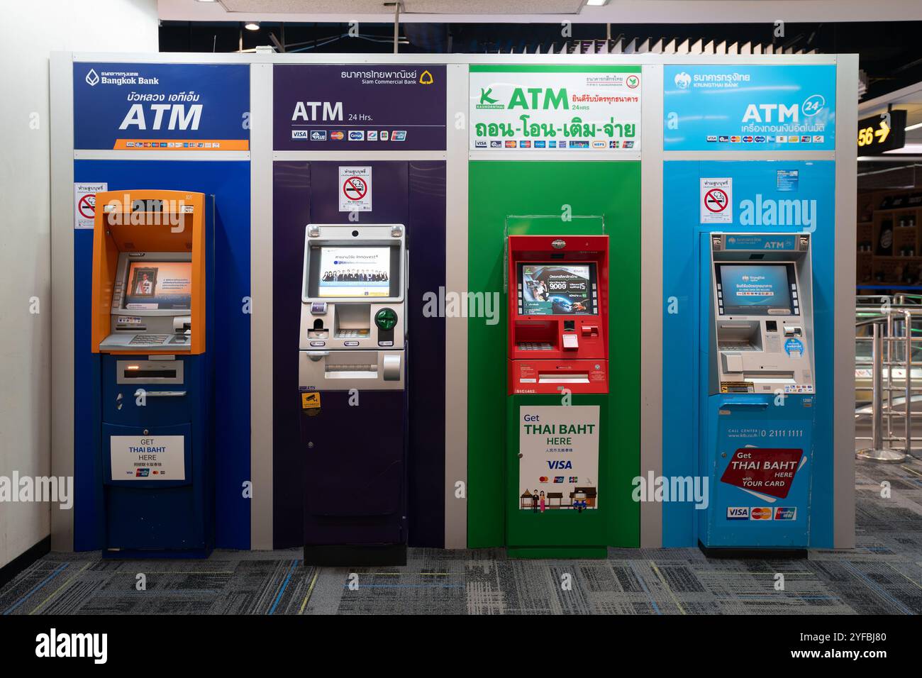 BANGKOK, THAILAND - OCTOBER 14, 2023: assortment of automated teller ...
