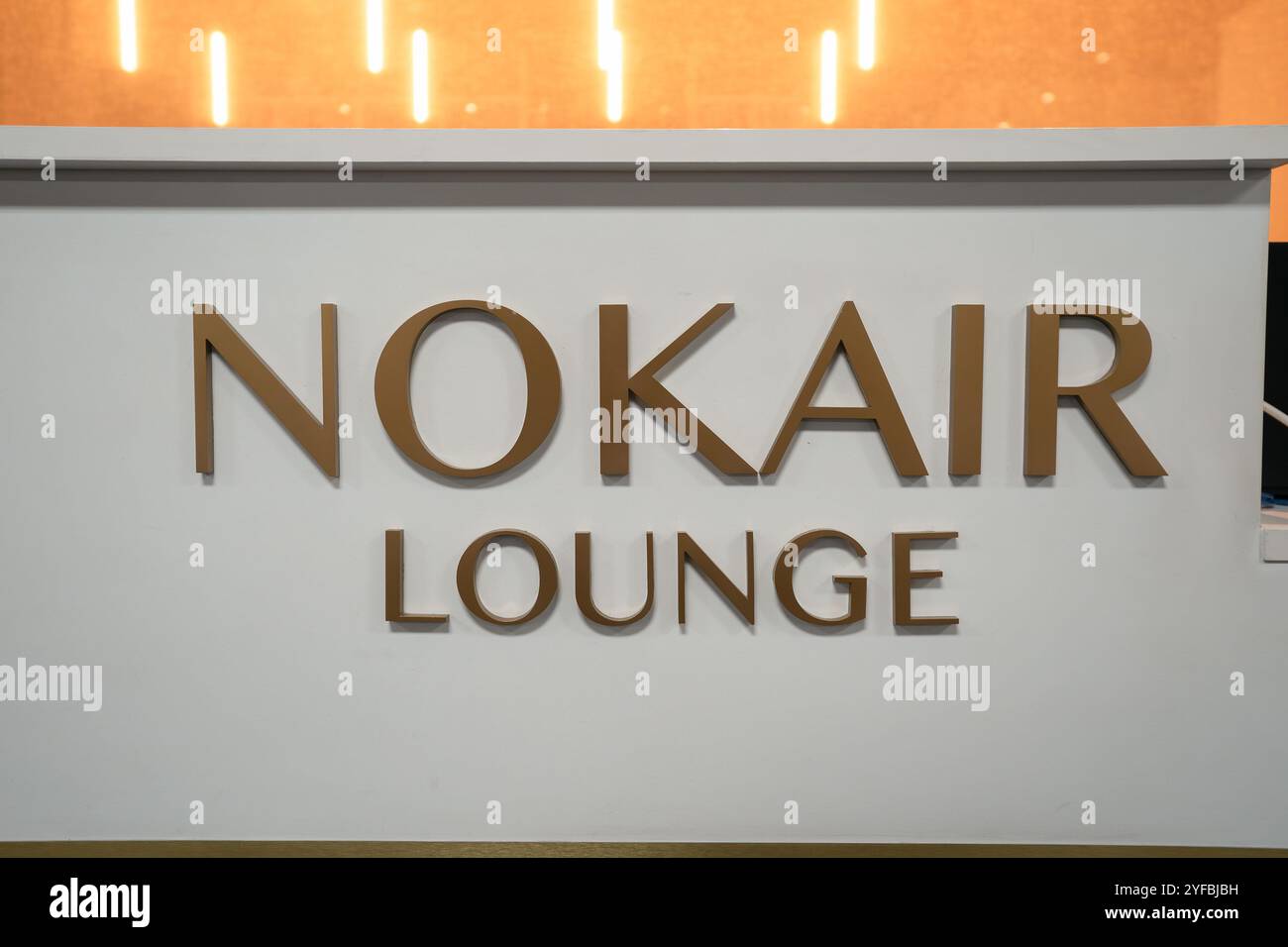 BANGKOK, THAILAND - OCTOBER 14, 2023: close up shot of Nok Air Lounge ...