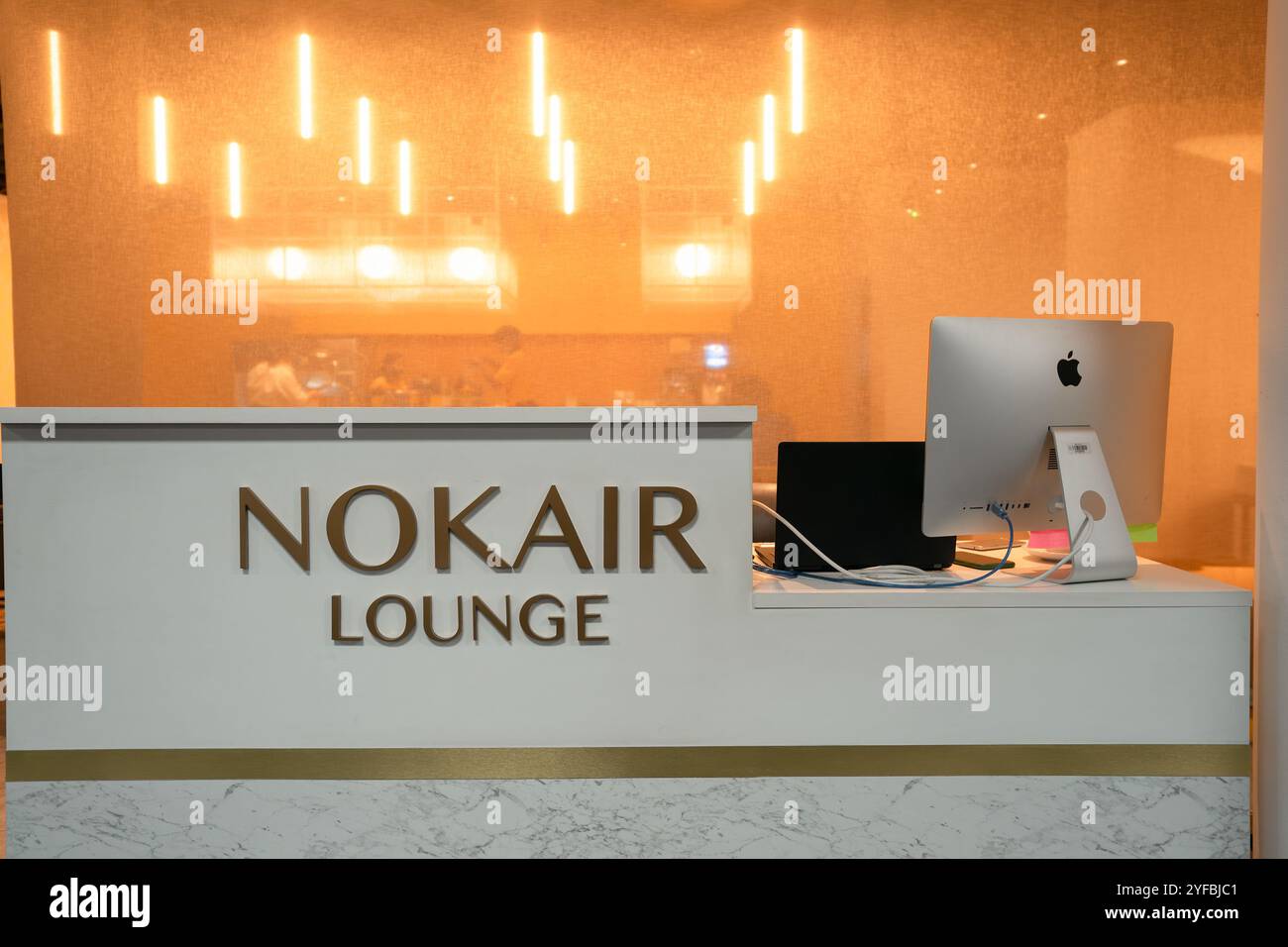BANGKOK, THAILAND - OCTOBER 14, 2023: a counter at Nok Air Lounge in ...