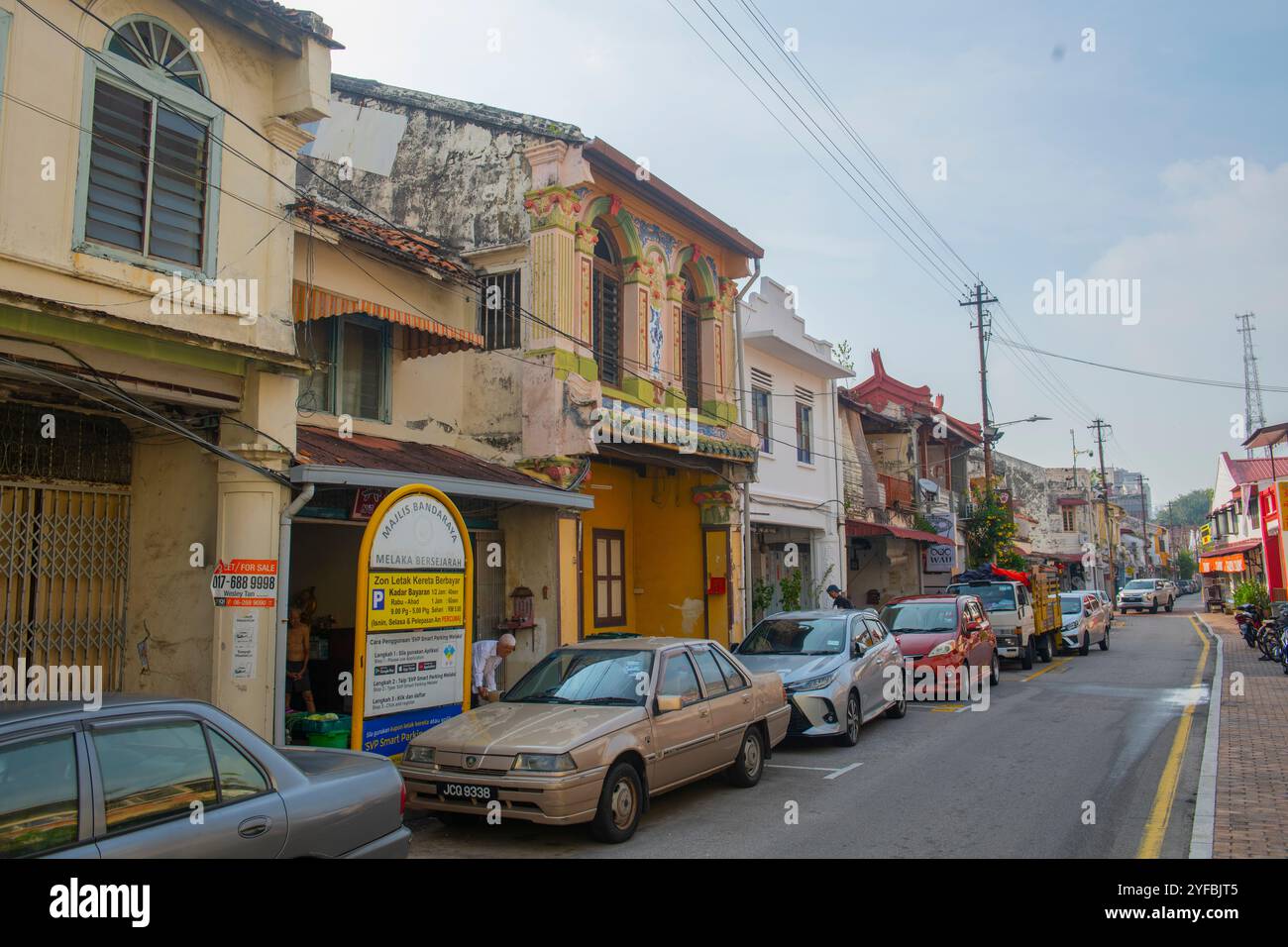 Historic buildings on Jalan Tukang Emas Street in historic city center ...