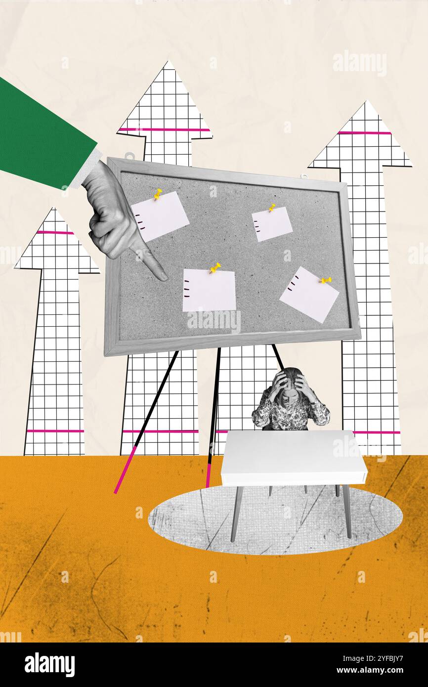 Vertical poster collage mature stressed woman entrepreneur boss project ...