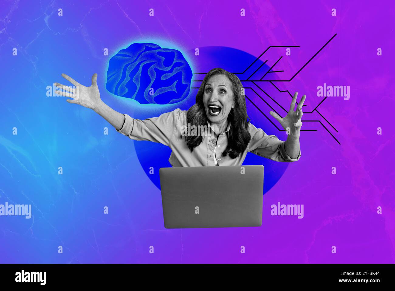 Composite trend artwork 3D sketch image photo collage of cyberspace ai ...