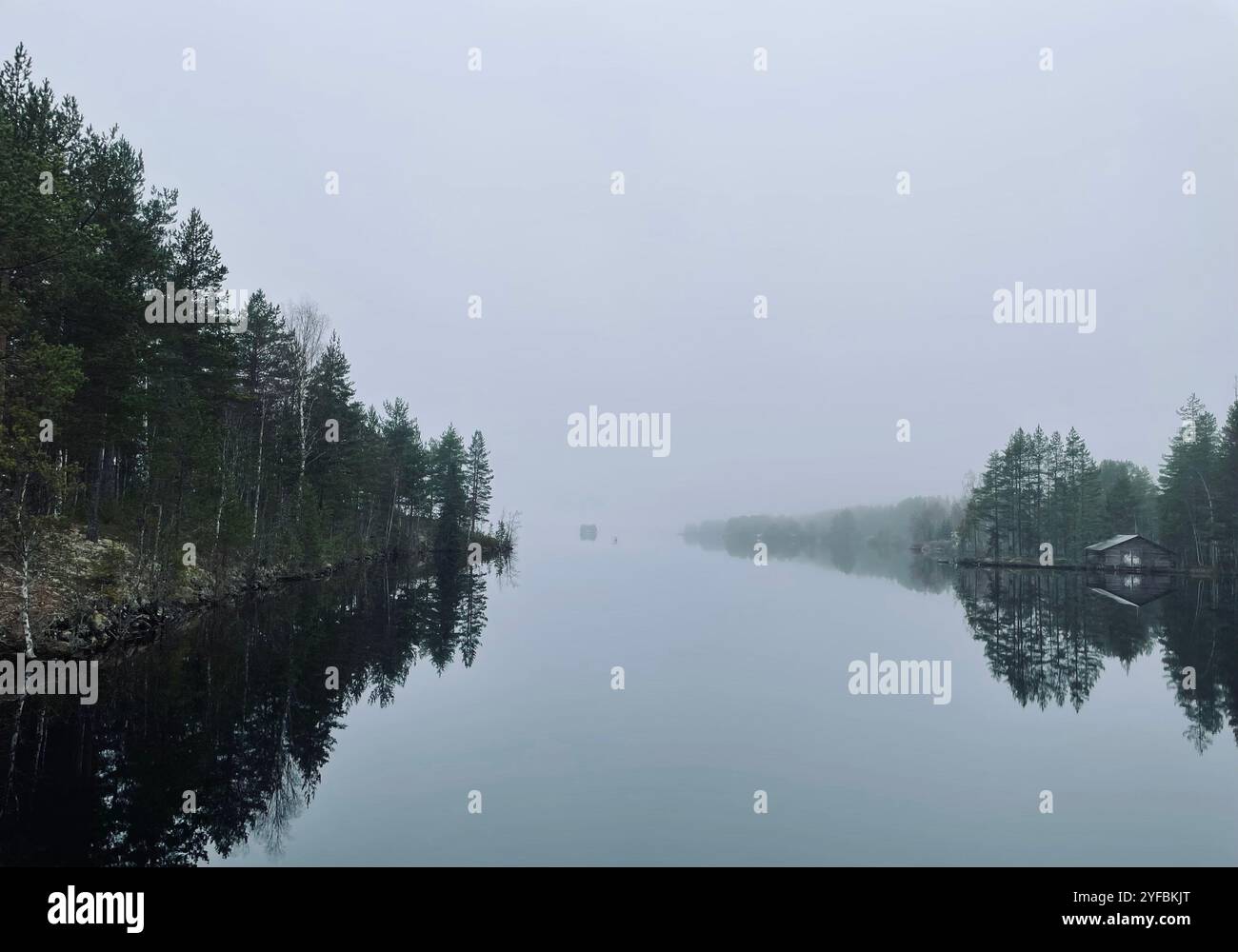 Landscape quiet river fog reflection smartphone stock photos and images ...