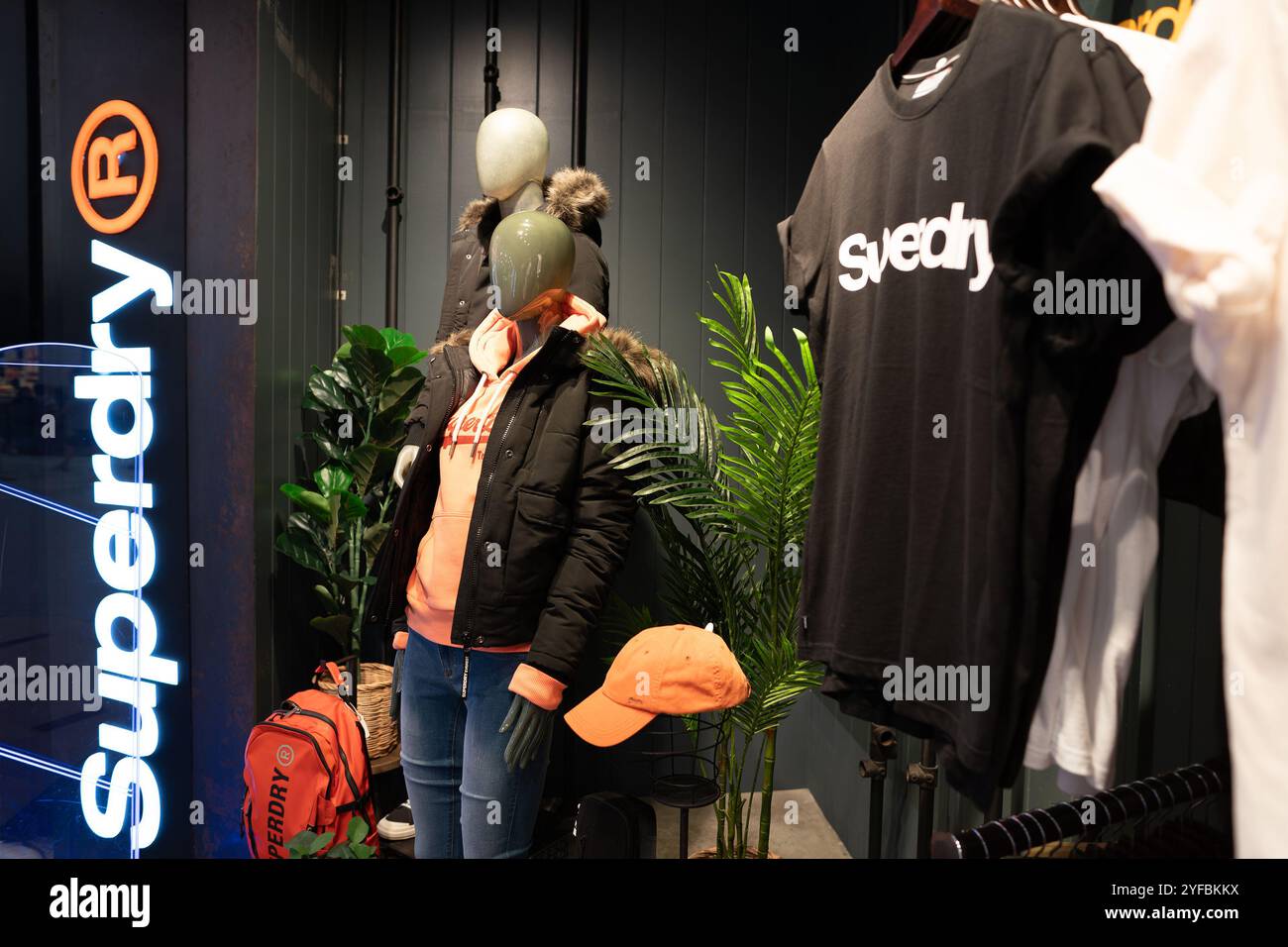 BANGKOK, THAILAND - OCTOBER 26, 2023: dressed mannequins on display at Superdry store in ...