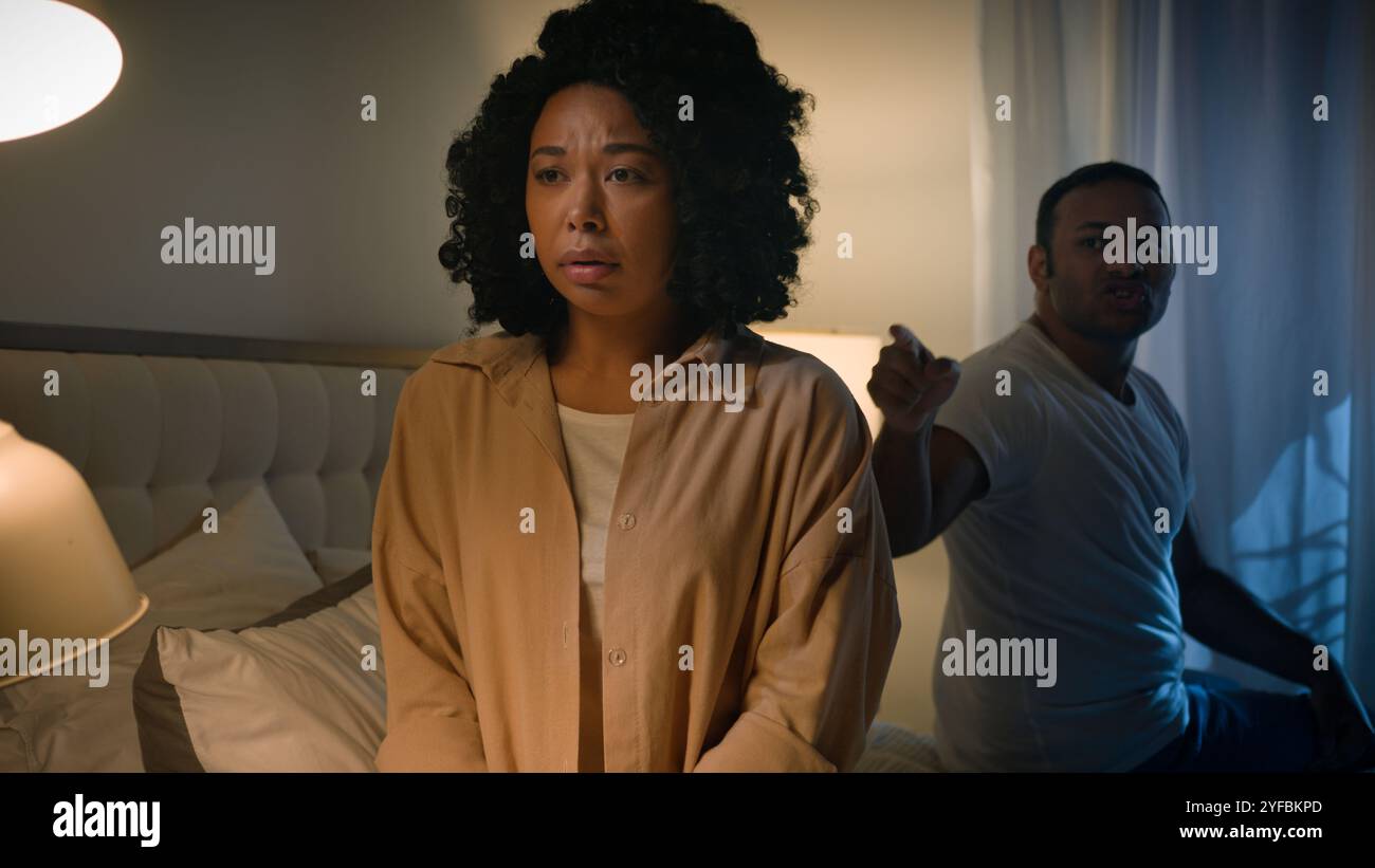 Couple quarrel sad African American woman feel desperate jealous ...