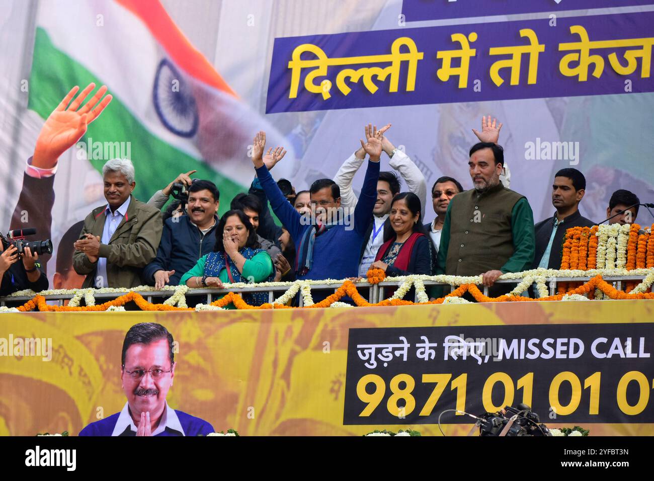Aam Aadmi Party (AAP) head Arvind Kejriwal addresses his supporters as ...