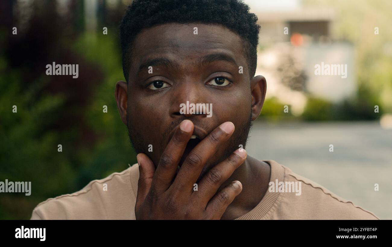 Emotional African American man amazed surprised face biracial ethnic ...