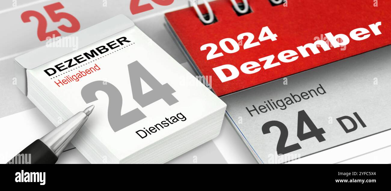 Deutscher Kalender 24. Dezember 2024 Weihnachten Heiligabend Stock ...