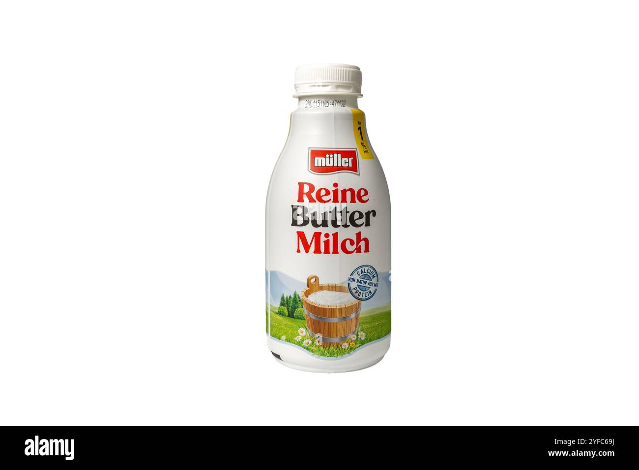 Germany Berlin November 4, 2024. A bottle of Reine Butter Milch is ...