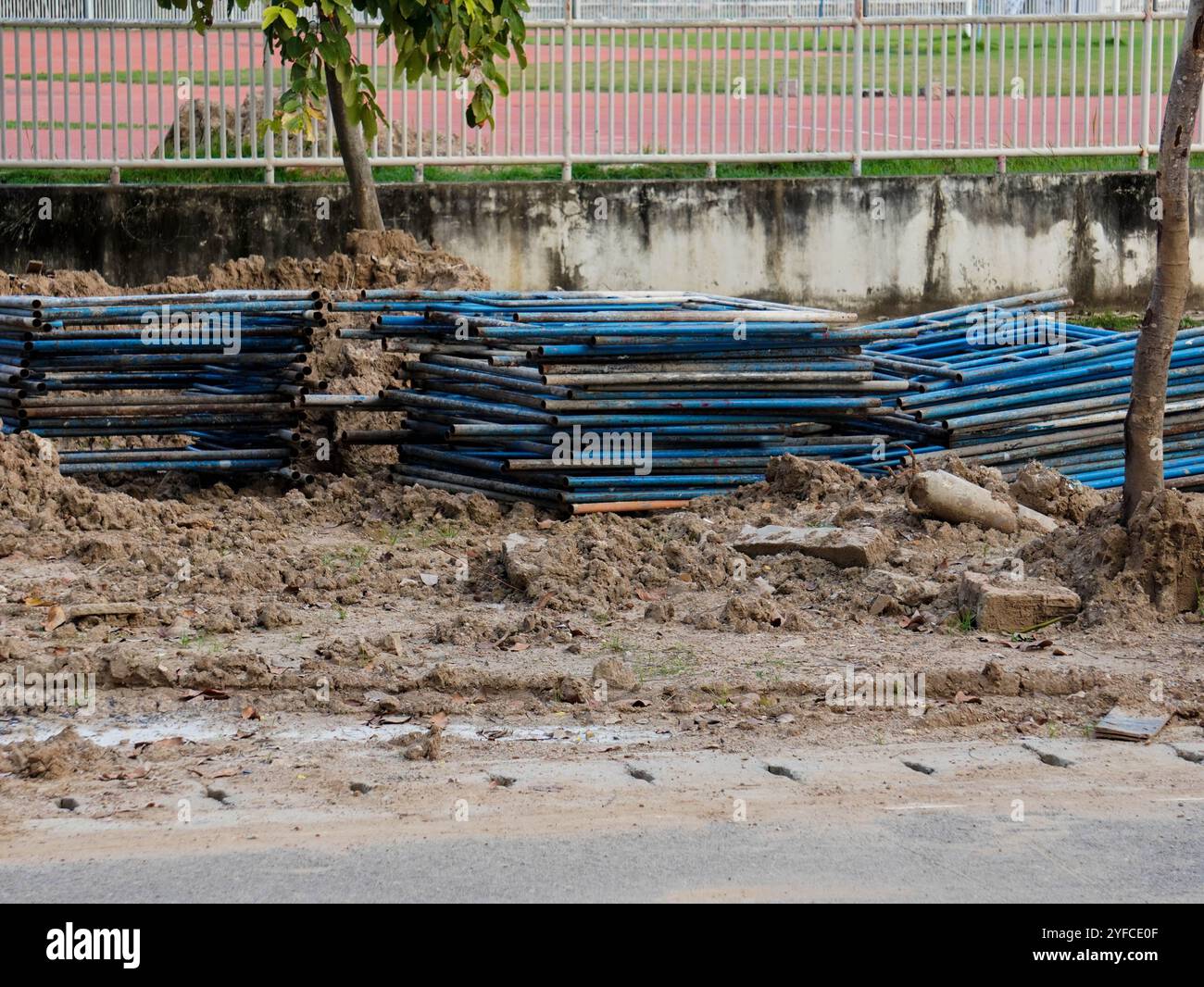 New construction site with mechanical equipment for building ...