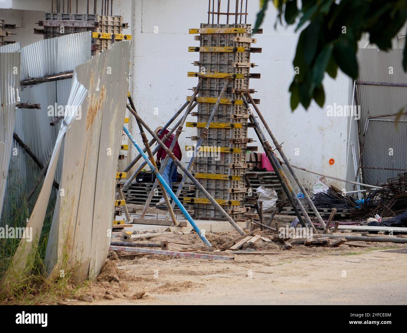 New construction site with beam frame to prepare reinforced concrete ...