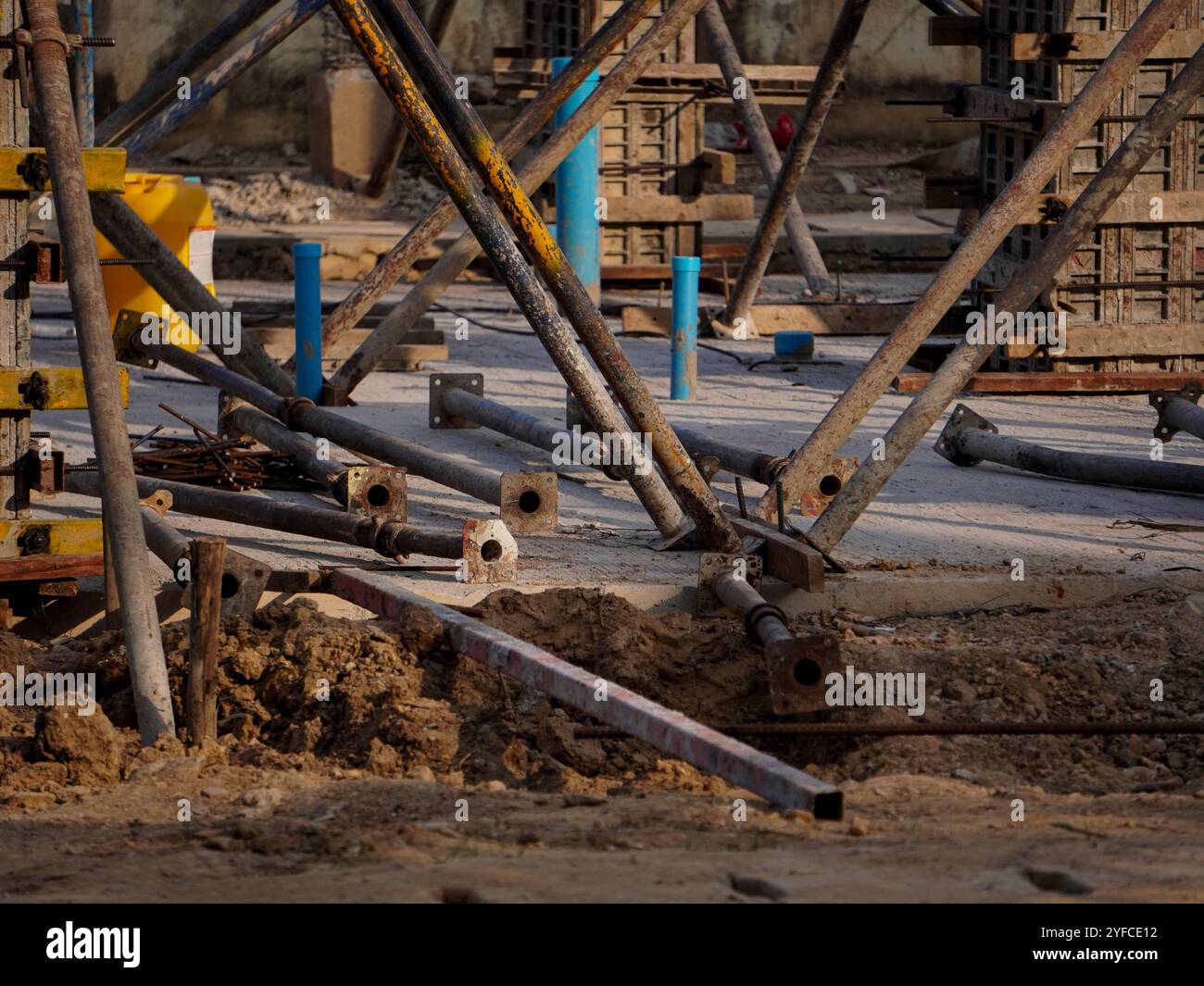 New construction site with mechanical equipment for building ...