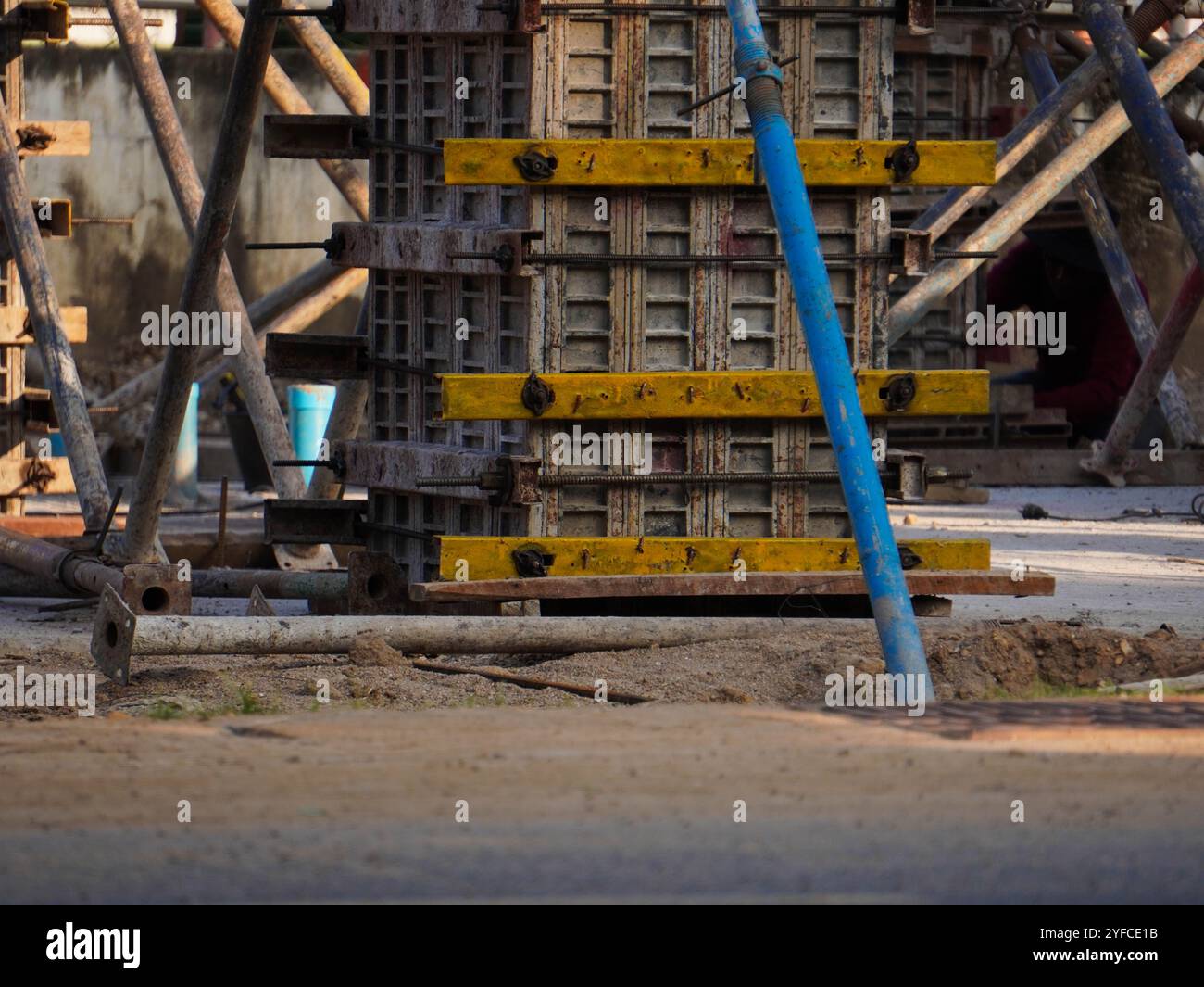 New construction site with beam frame to prepare reinforced concrete ...