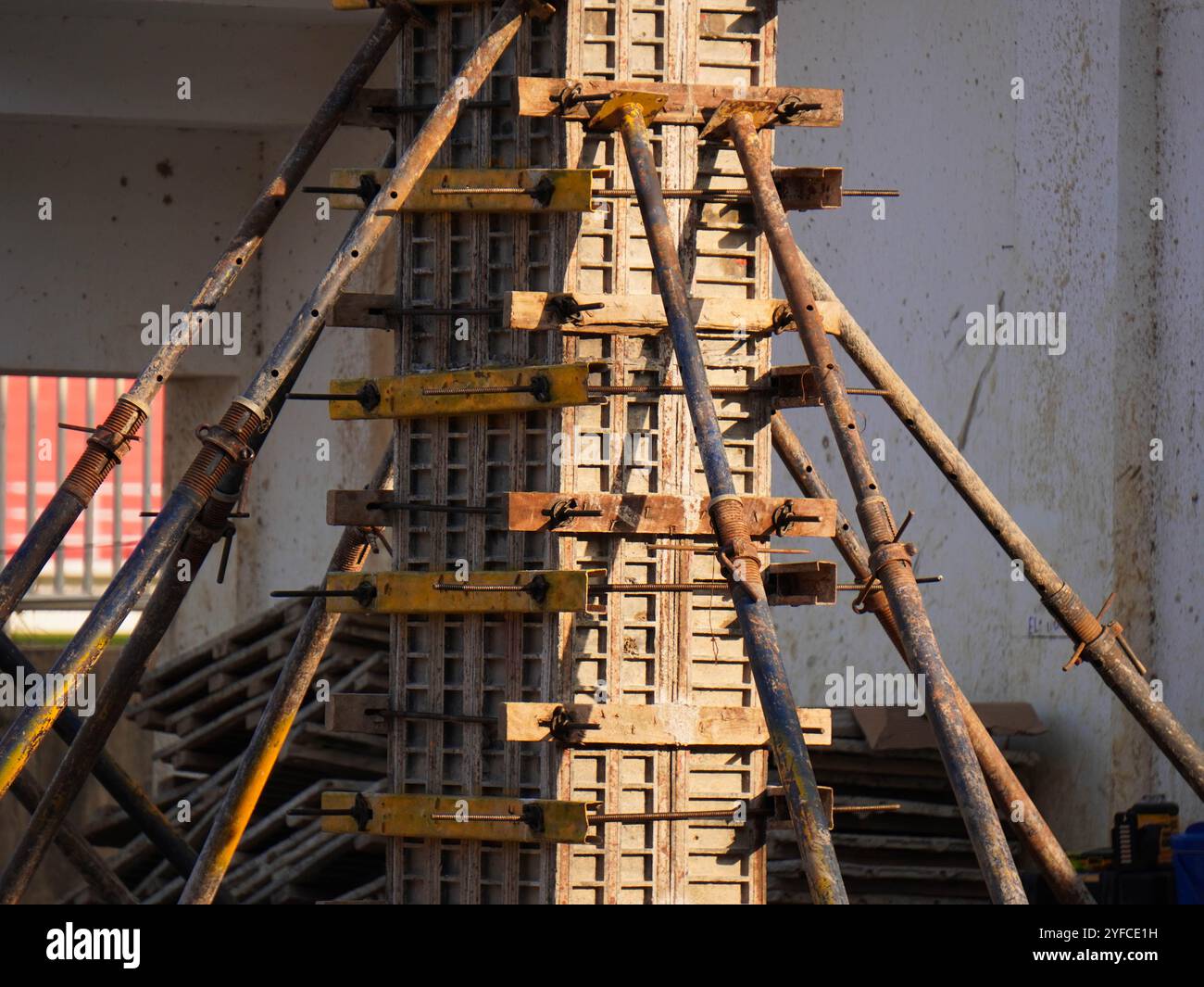 New construction site with beam frame to prepare reinforced concrete ...