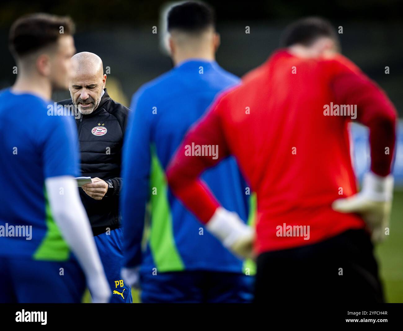 EINDHOVEN - Coach Peter Bosz of PSV during a training session prior to ...