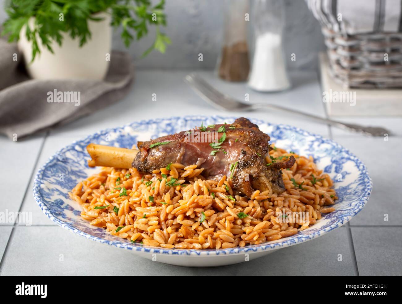 Local Turkish food; Lamb on barley noodle. Turkish name; Ankara Tava or ...