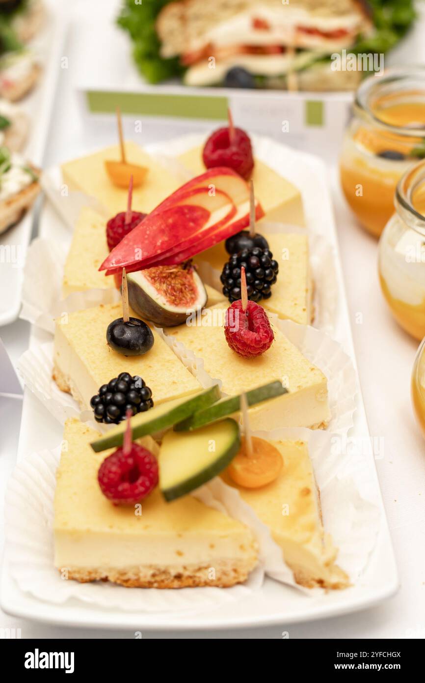 The delicious food on the table is fresh. Ready-made food. Buffet. High ...