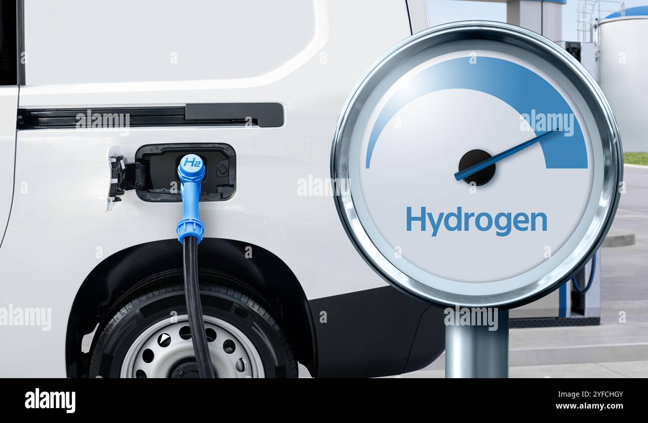 A hydrogen fuel cell delivery van concept. Clean transportation Stock ...