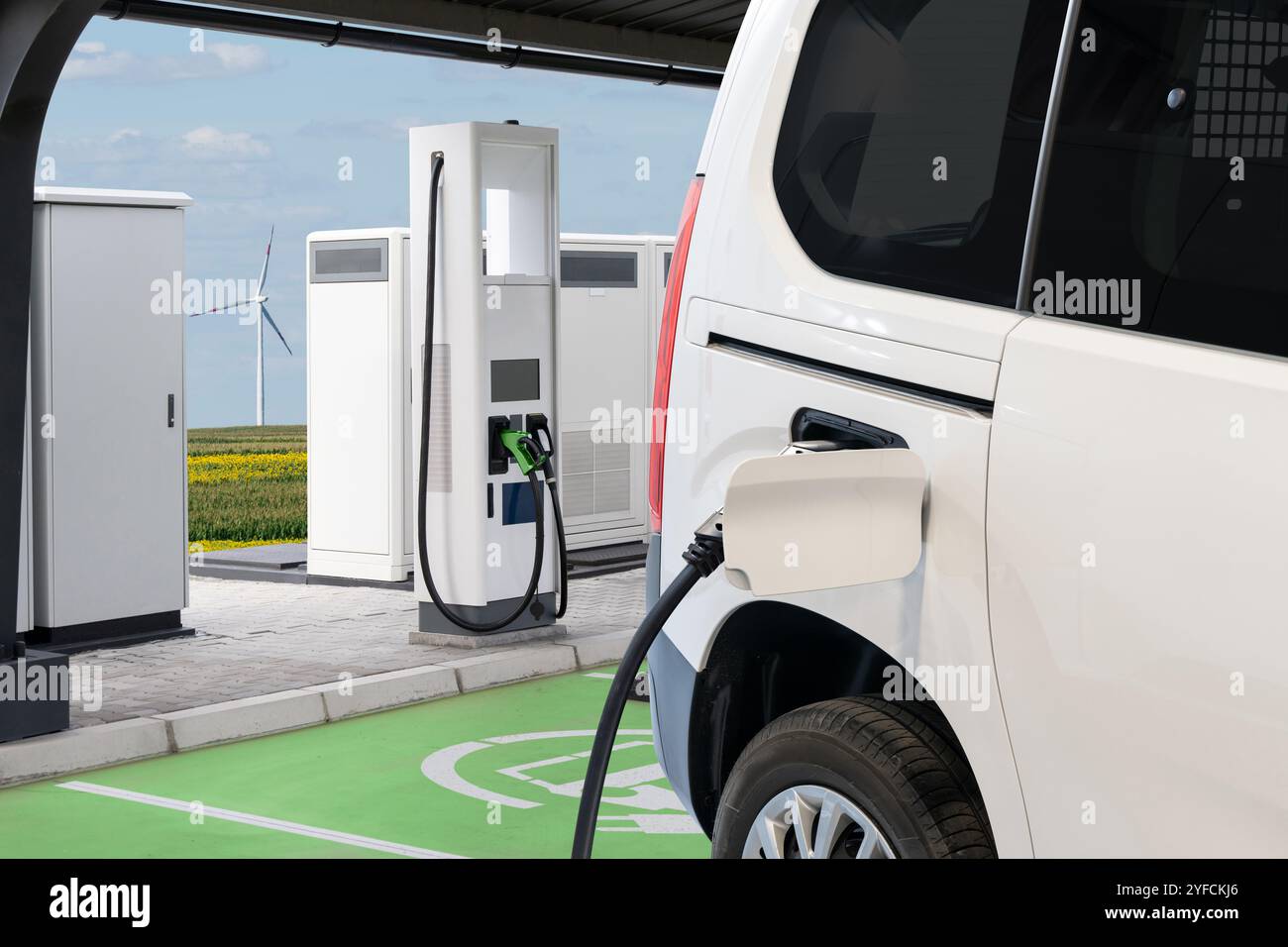 Electric delivery van with electric vehicles charging station Stock ...