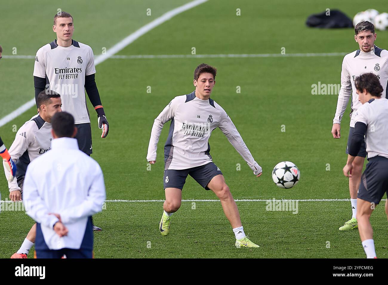 Arda Guler of Real Madrid CF seen in action during the training session ...
