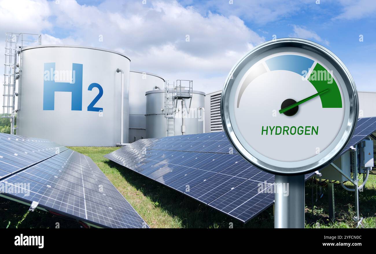 Hydrogen factory with energy storage concept. Green hydrogen production ...