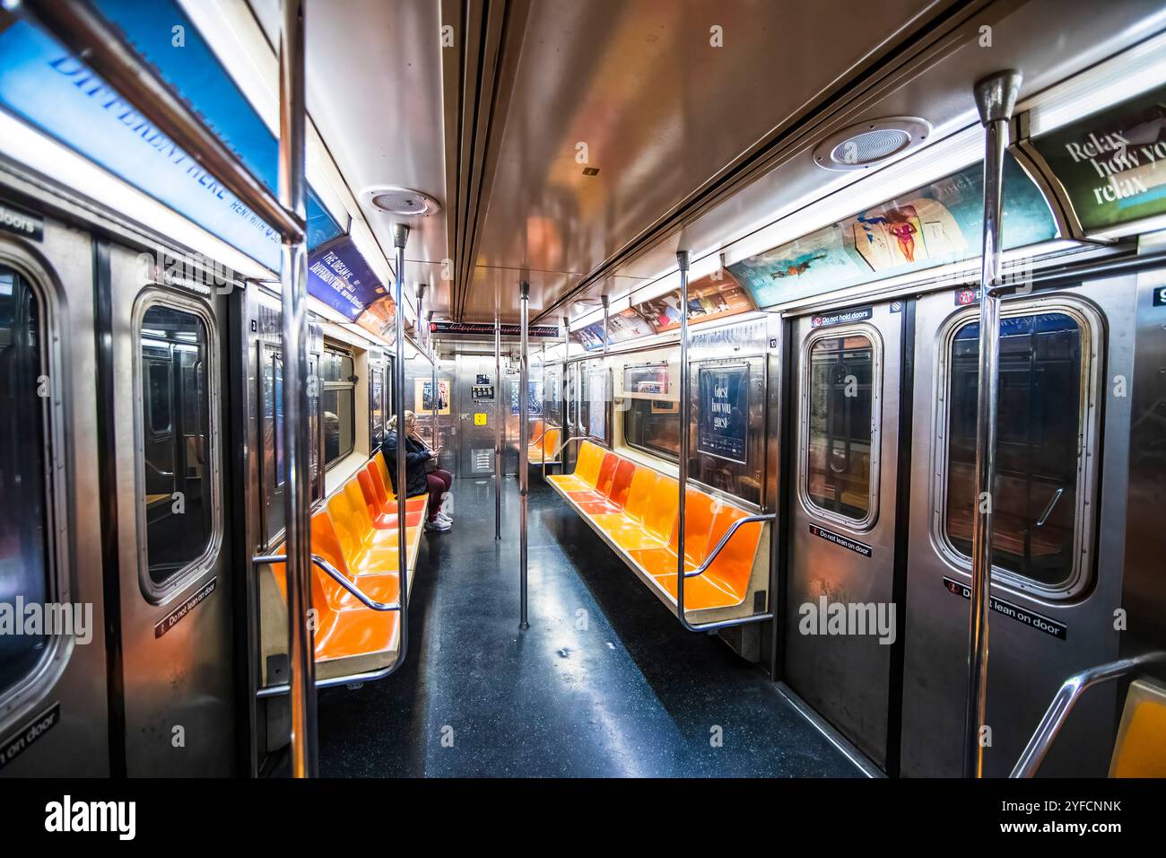 New York City subway car interior with colorful seats Stock Photo - Alamy