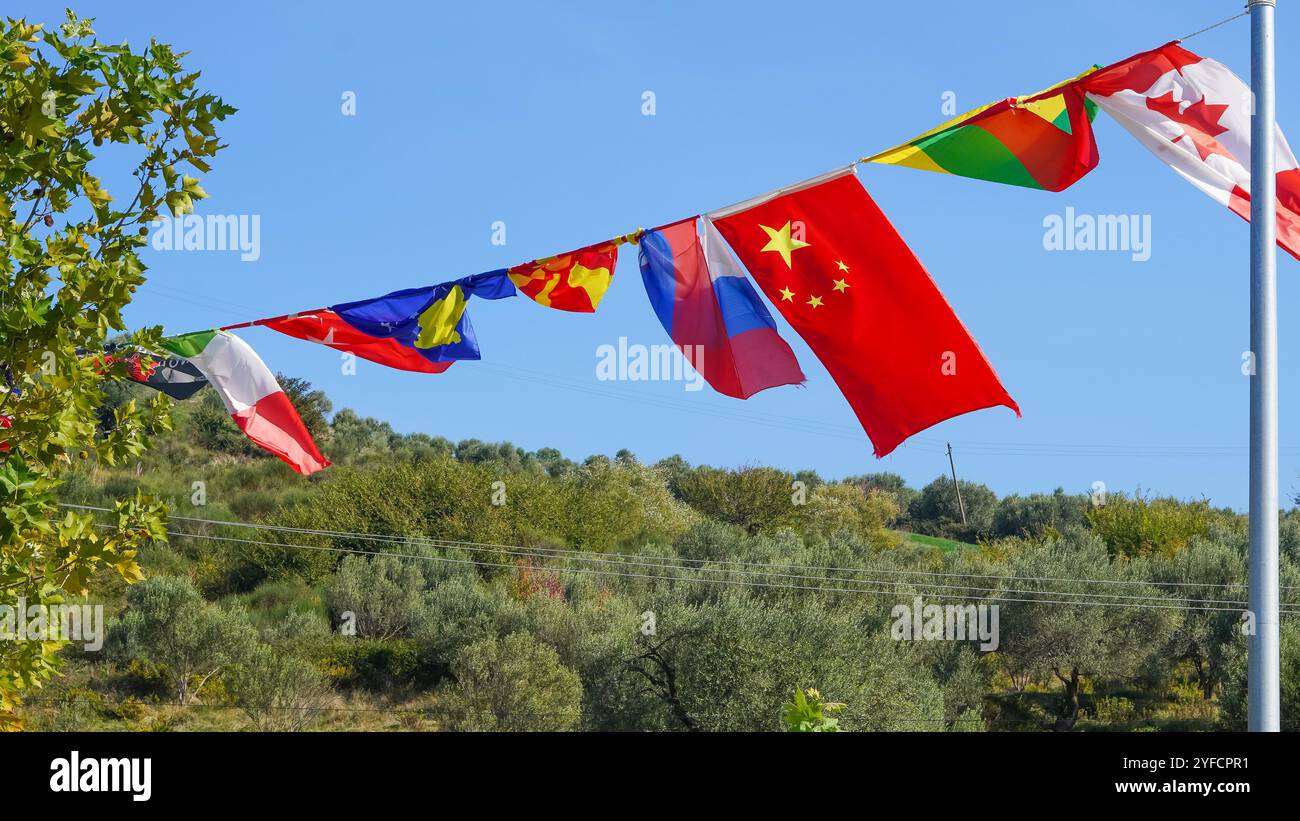 Flags waving in the breeze, showcasing vibrant colors and designs Stock ...