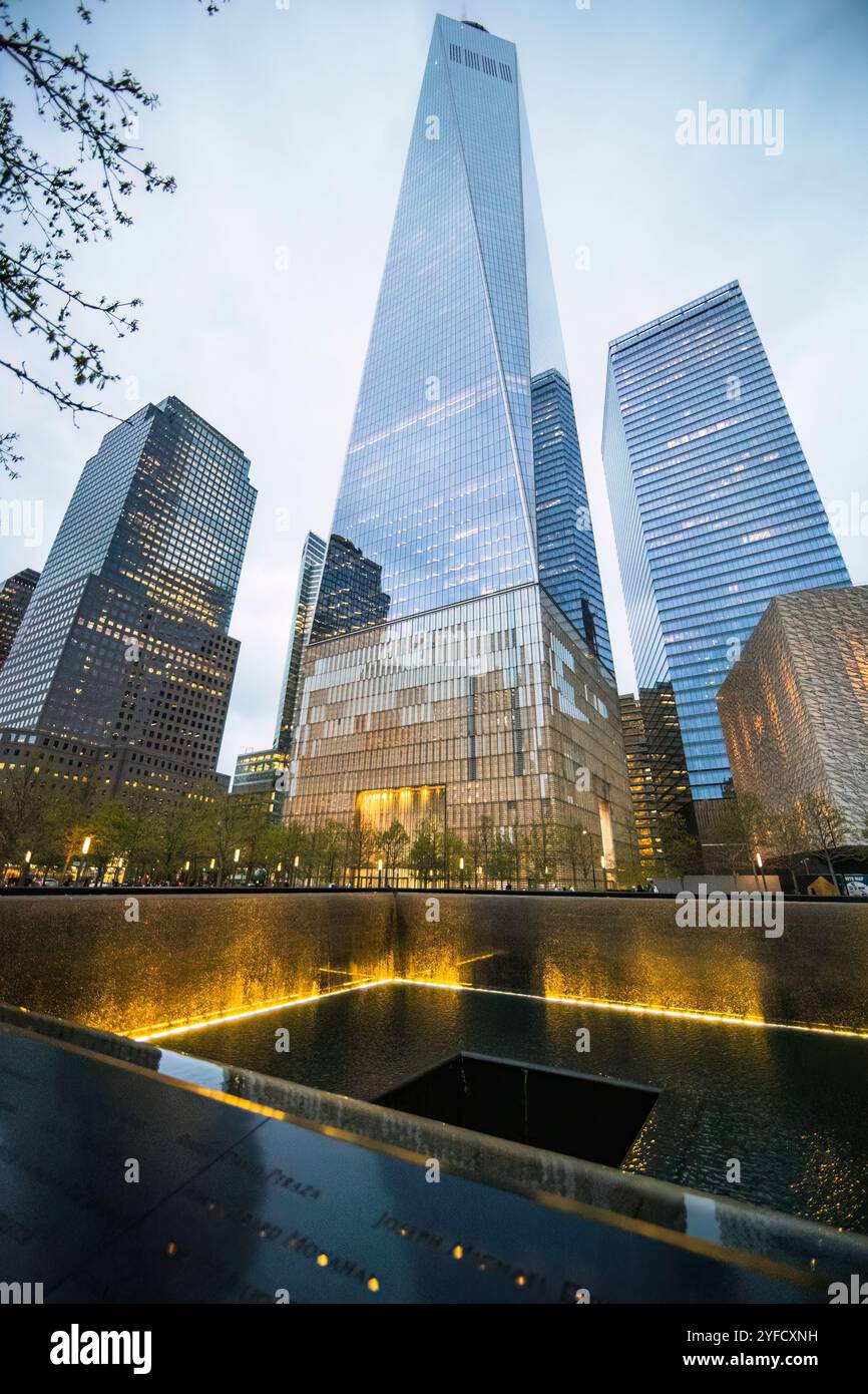 This image depicts the 911 Memorial in New York City, featuring the ...