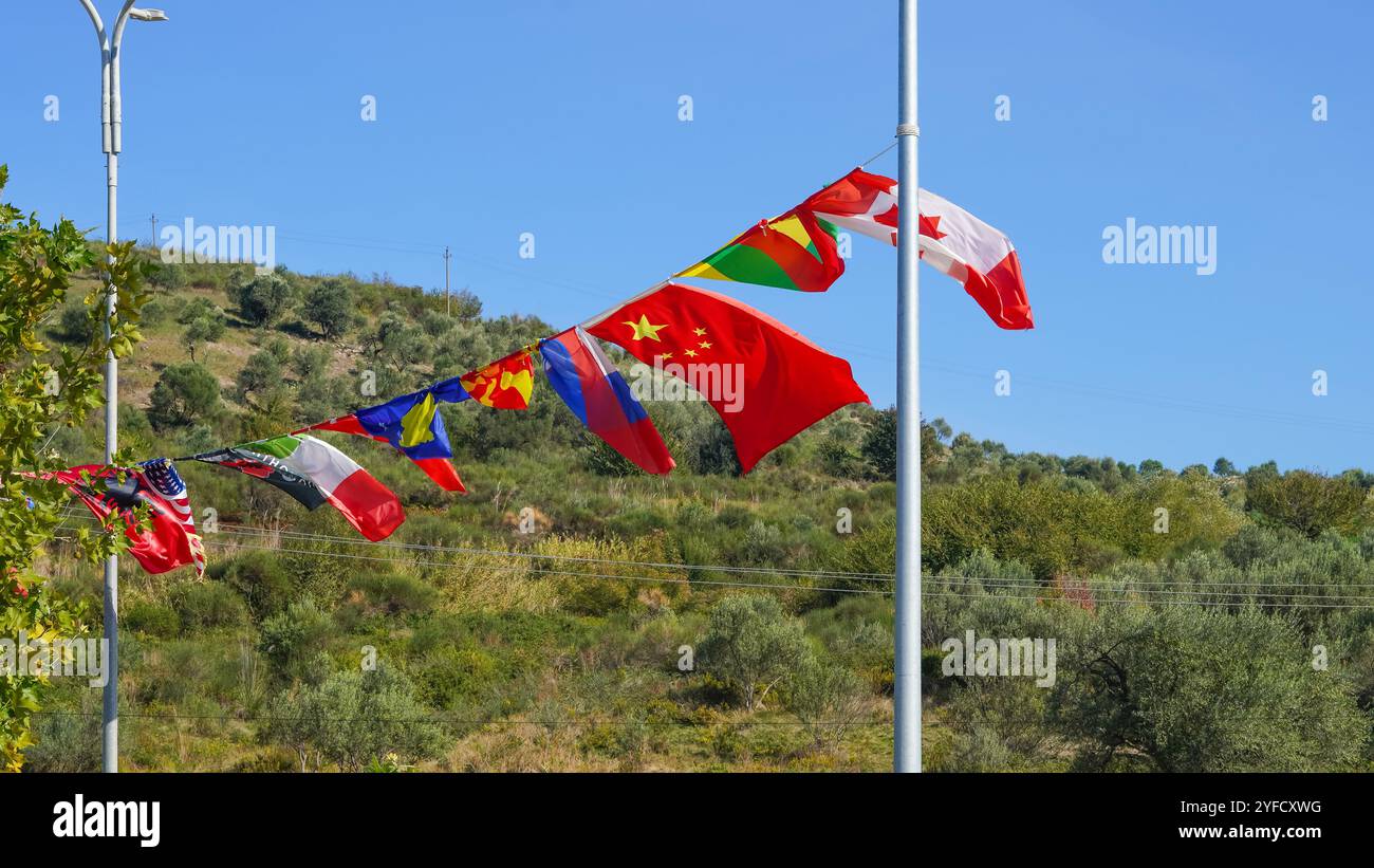 Flags waving in the breeze, showcasing vibrant colors and designs Stock ...
