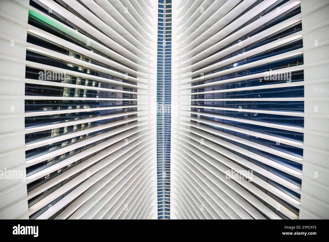 A symmetrical interior view of the Oculus at the World Trade Center in ...