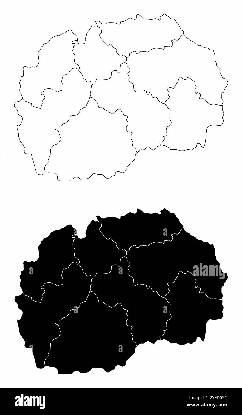 The black and white administrative maps of North Macedonia Stock Vector ...