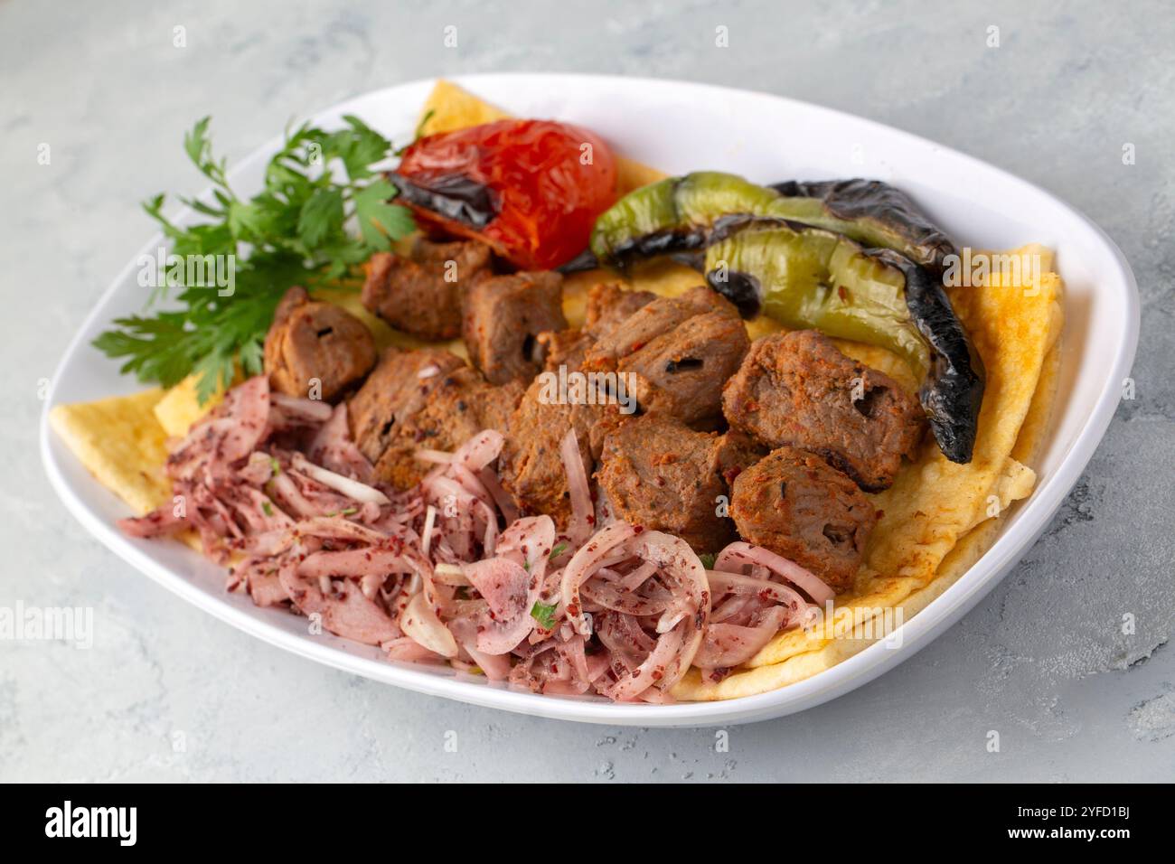 Traditional delicious Turkish foods; Lamb skewers (Turkish name; cop ...
