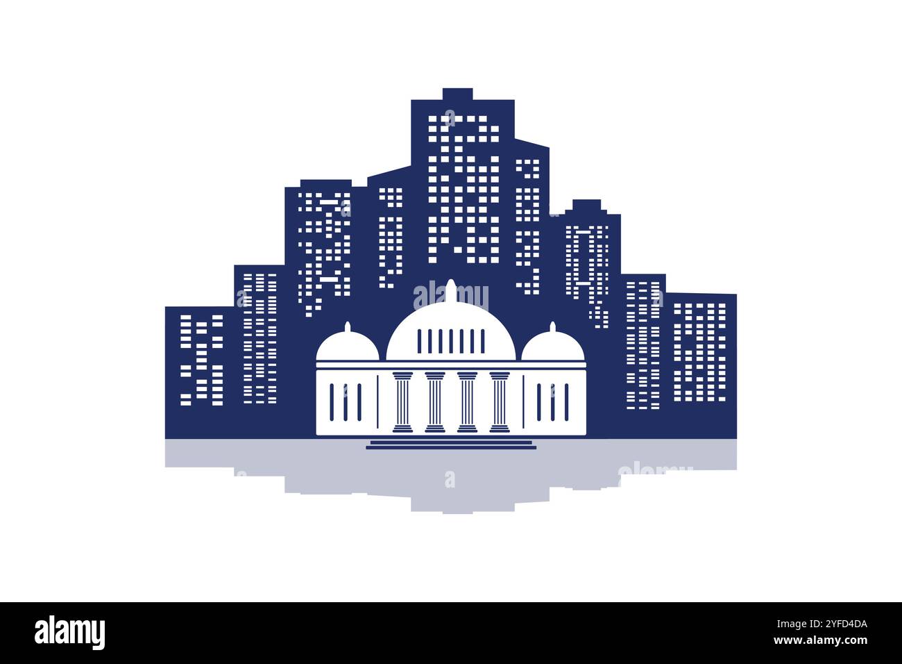 Bank, museum, post office, scool, university or library in city skyline ...