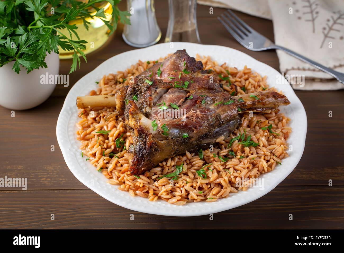 Local Turkish food; Lamb on barley noodle. Turkish name; Ankara Tava or ...