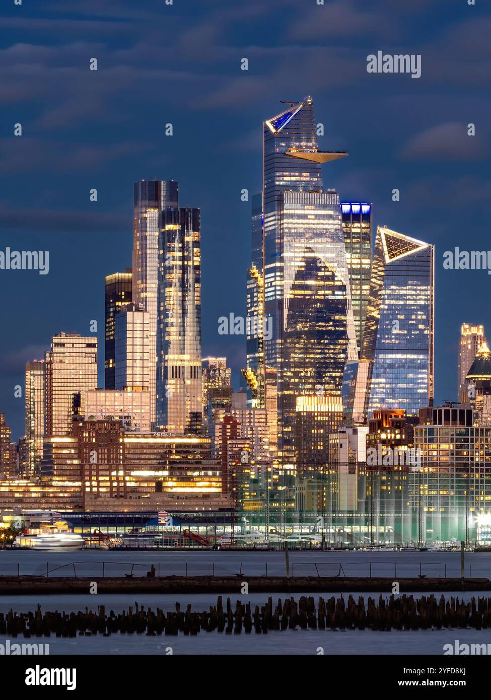 New York City skyline with illuminated Hudson Yards skyscrapers in ...