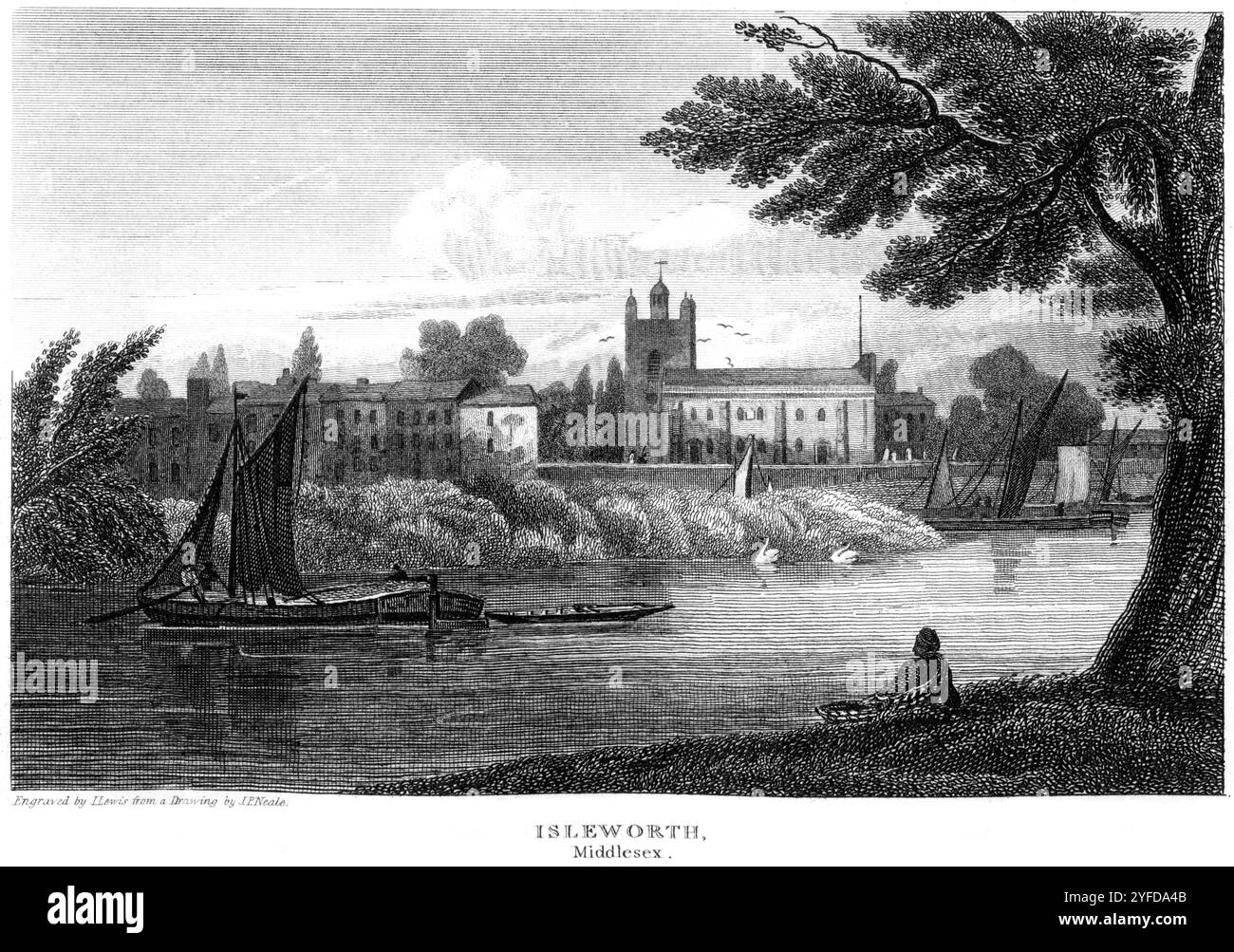 An engraving of Isleworth, Middlesex, England UK scanned at high ...
