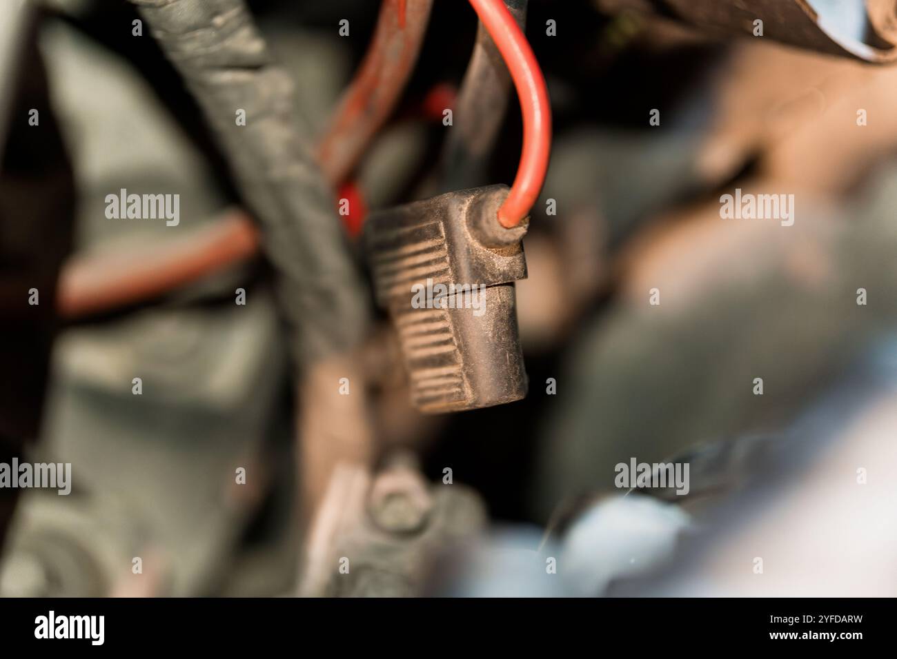 Detailed Close-Up of an Automotive Electrical Connector in a Car Engine ...
