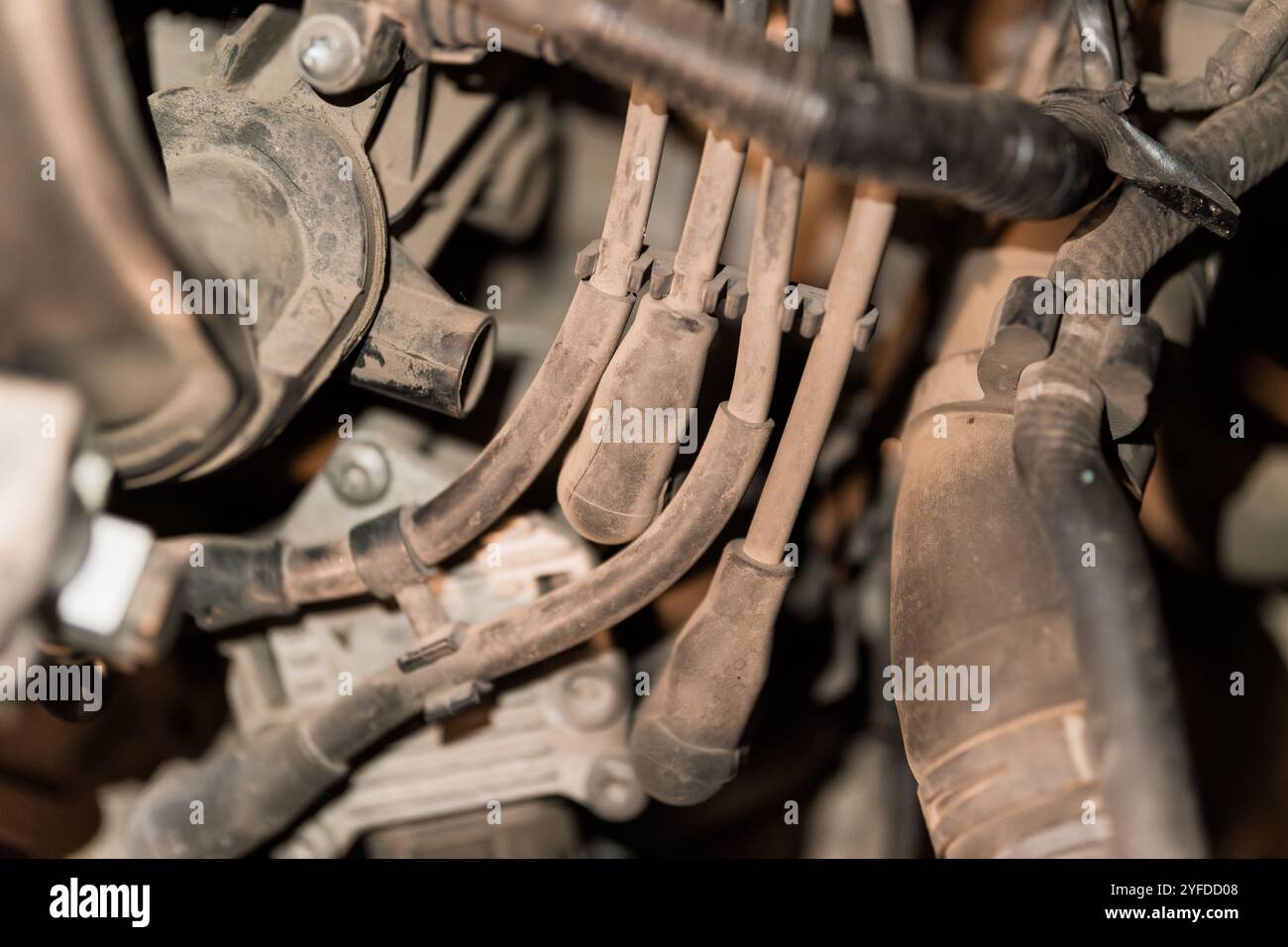 Intricate Close-Up of Engine Components Highlighting Wiring and ...